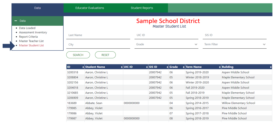 Administration: Review Master Student List